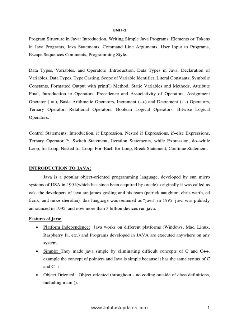 Java R20 - UNIT-1 | Download Free PDF | Java (Programming Language) | Data Type