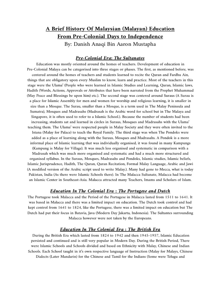 A Brief History of Malaysian Education | PDF | Schools | Mosque