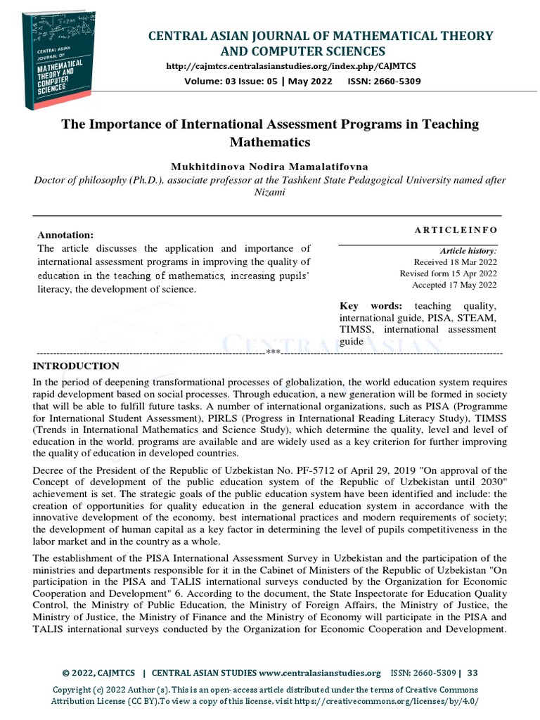 The Importance of International Assessment Programs in Teaching ...
