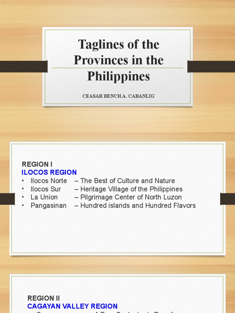 Tagline of Different Province in The Philippines | PDF | Luzon | Mindanao