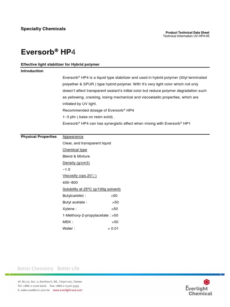 Eversorb HP4 TDS V5.0 | PDF | Polymers | Applied And Interdisciplinary Physics