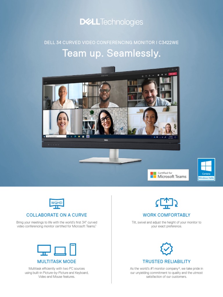 Dell 34 Curved Video Conferencing Monitor C3422we Data Sheet | PDF ...