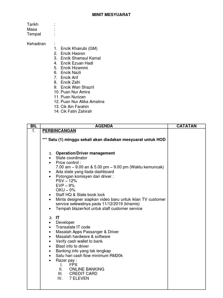 Minit Mesyuarat Sample | PDF