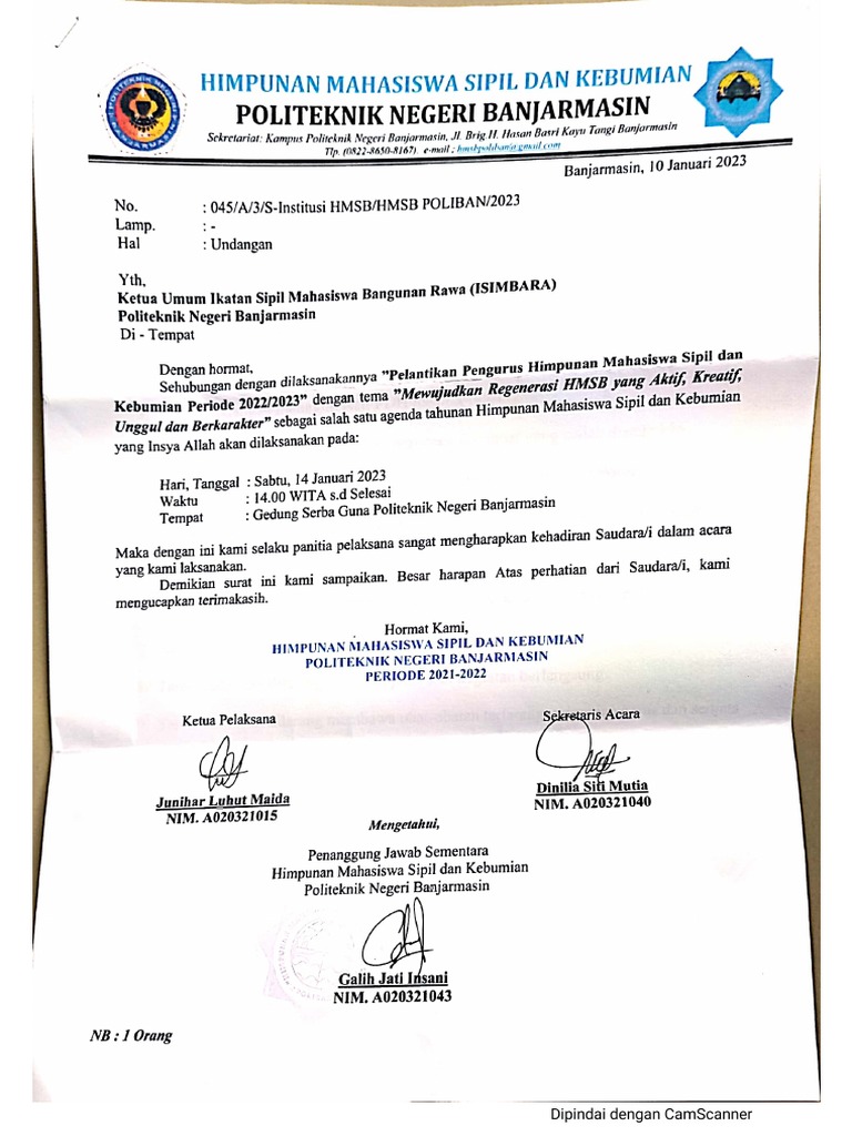 Undangan Pelantikan HMSB | PDF
