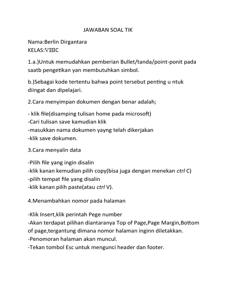 Jawaban Soal Tik Kelas Viic Berlin Dirgantara | PDF | Komputer