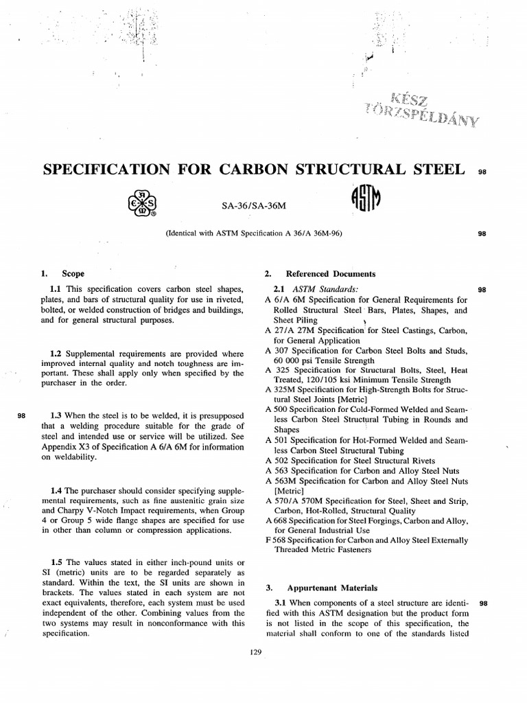 Astm Sa 36 - Sa 36M - 1998 | PDF