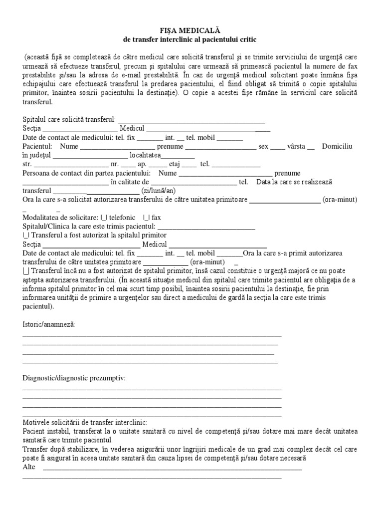Fisa Transfer Inerclinic | PDF