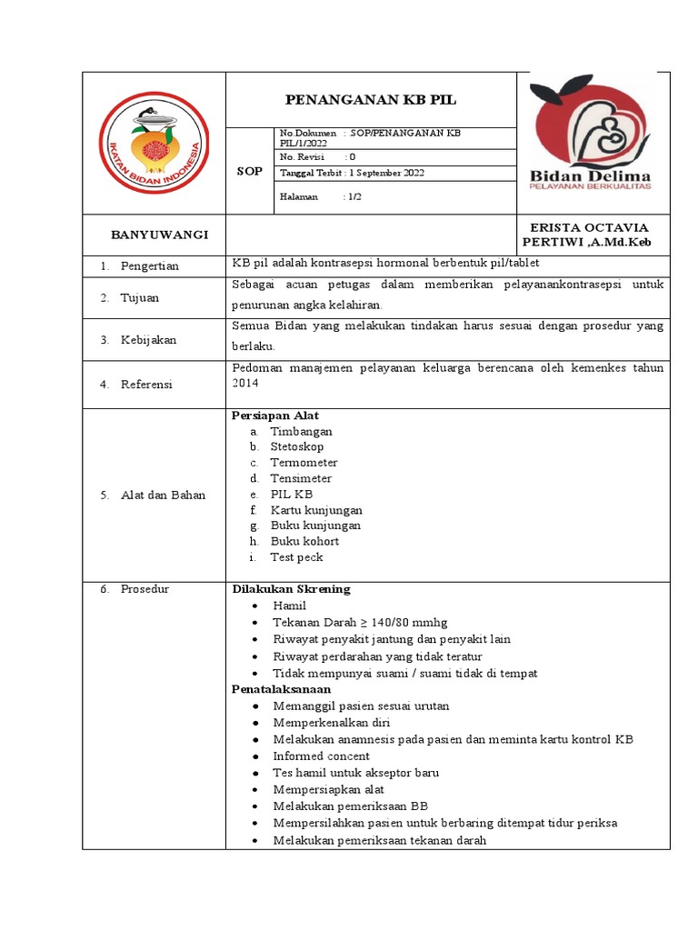 Sop Penanganan KB Pil Revisi | PDF