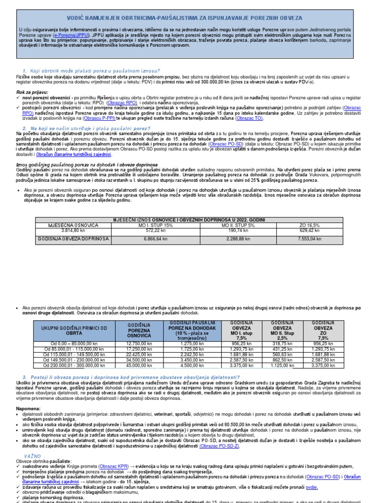 Vodic Namijenjen Obrtnicima Pausalistima | PDF