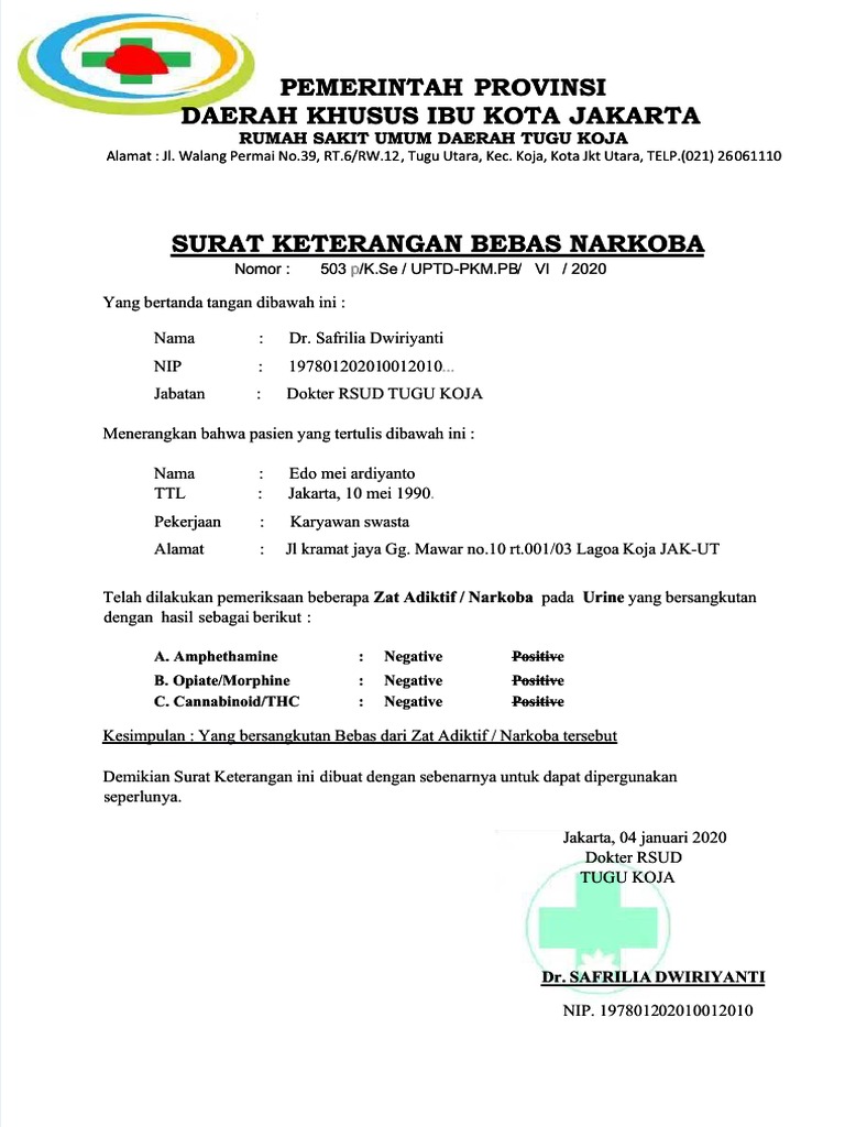 Surat Keterangan Bebas Narkoba | PDF