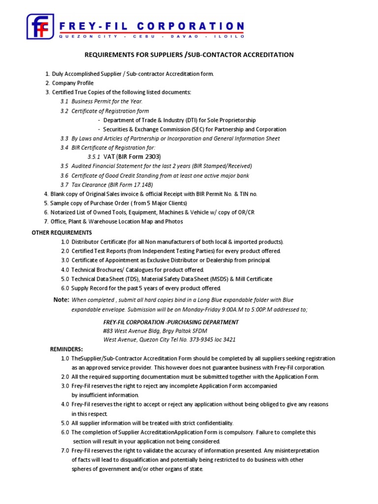 FFC - Accreditation - Checklist - Rev2 Coded | PDF | Economies | Business