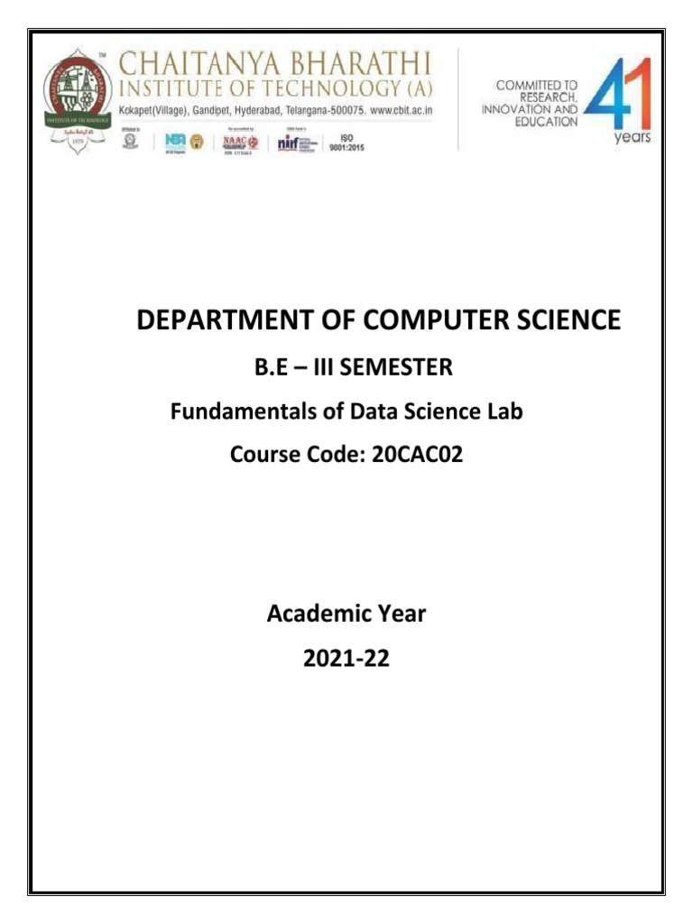 Fundamentals of Data Science Lab Record | PDF | Array Data Type | Python (Programming Language)