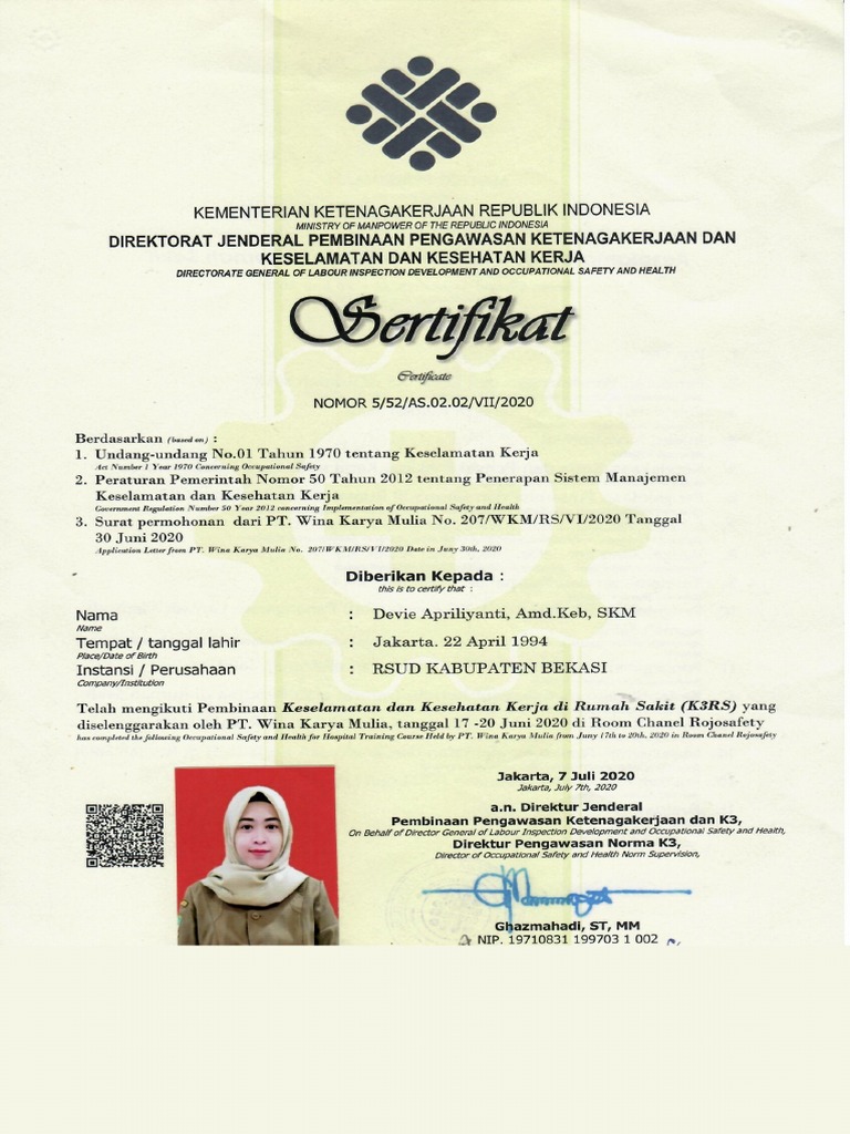 Sertifikat Teknisi K3 - Rearranged | PDF