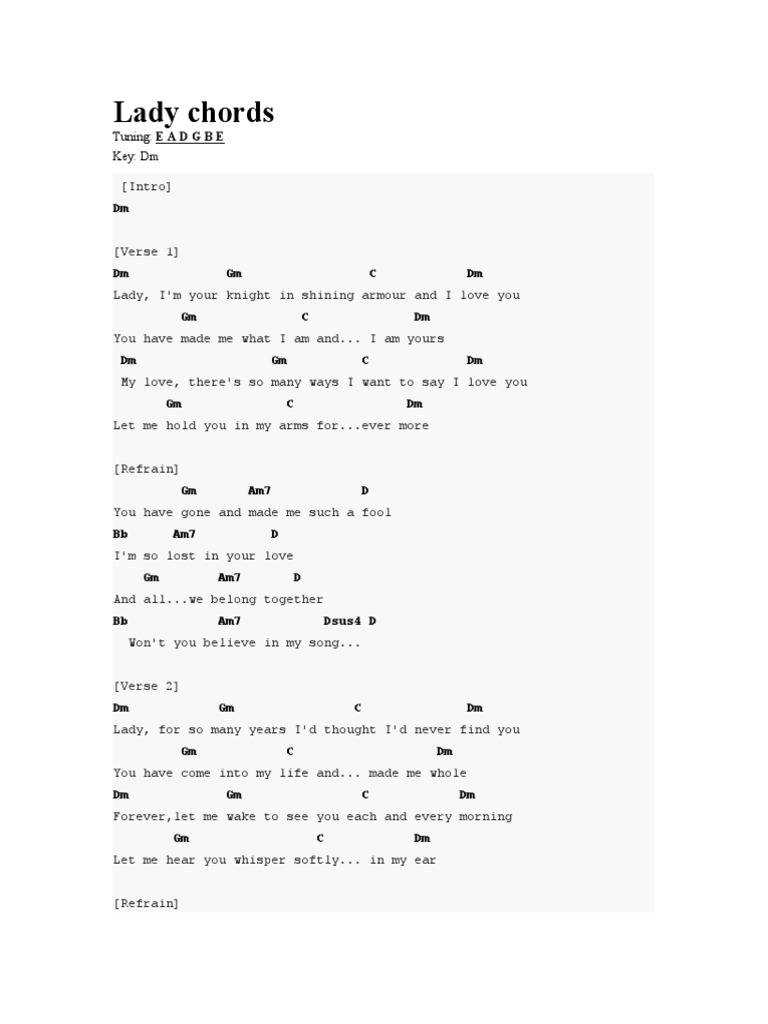 Lady Chords and Lyrics Guide | PDF