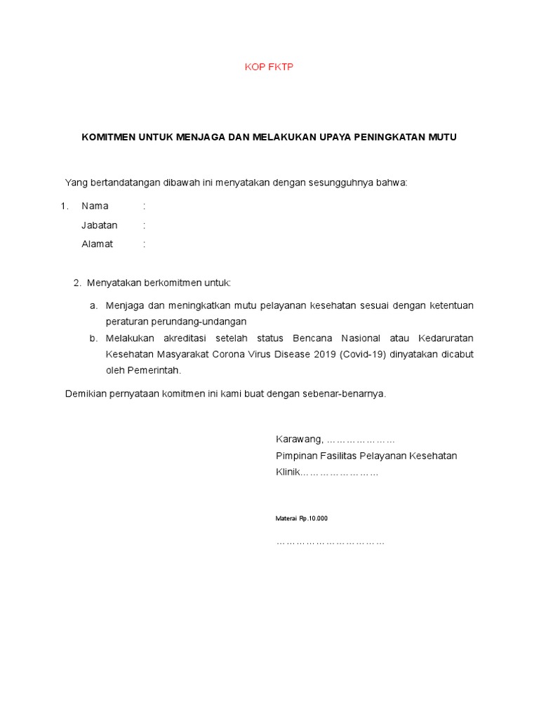 Contoh Surat Pengiriman Komitmen Peningkatan Mutu Lampiran | PDF