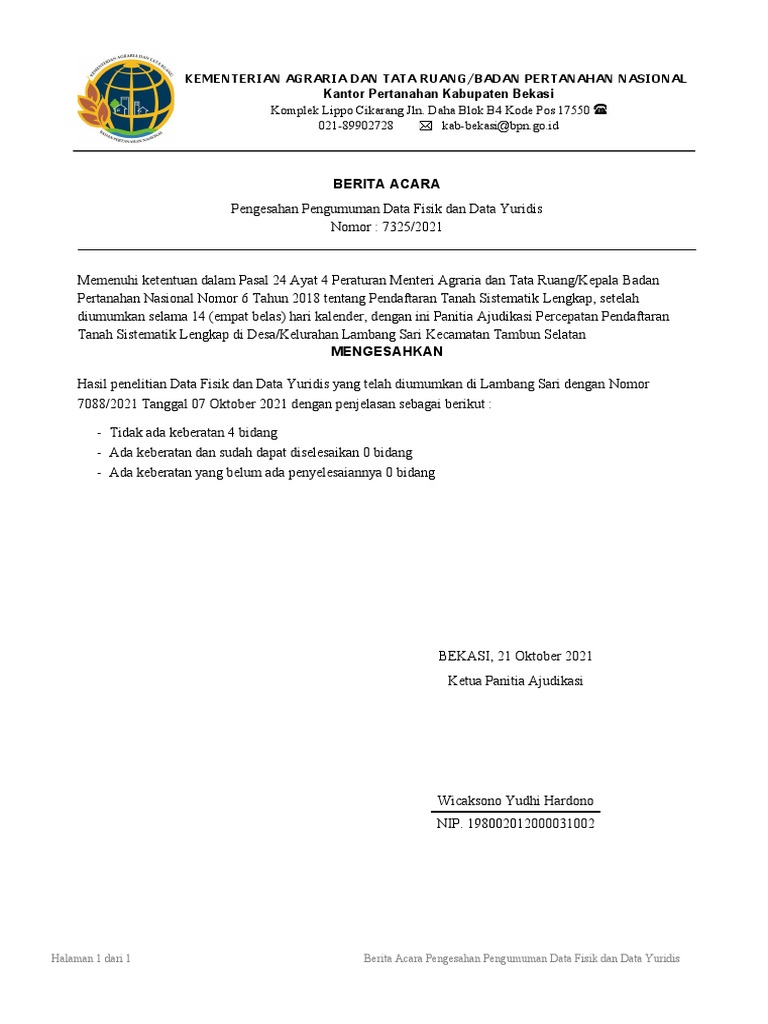 Berita Acara Pengesahan Yuridis | PDF