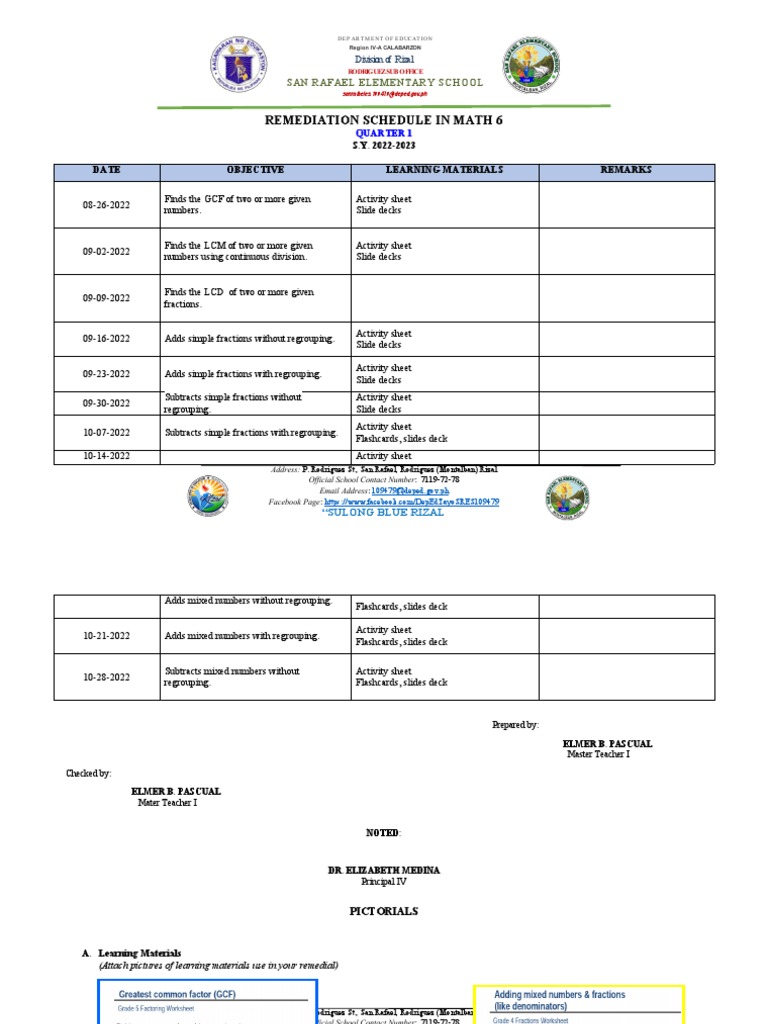 Q1 - Math 6 - Remediation-Sched | PDF