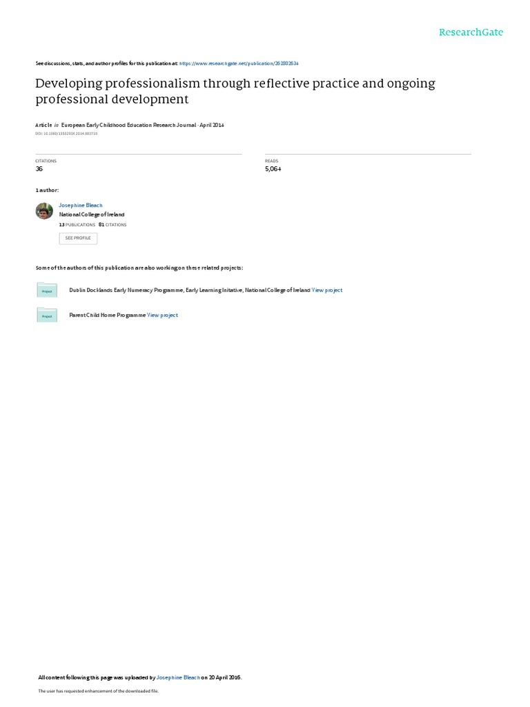 Developing Professionalism Through Re Ective Practice and Ongoing ...