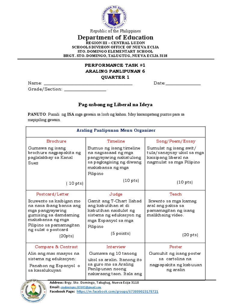 Performance Task 1 Ap 6 Q1 | PDF