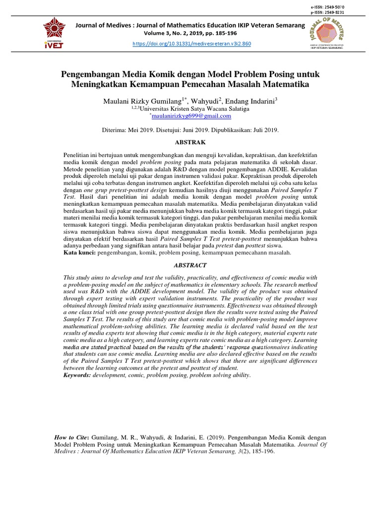 Pengembangan Media Komik Dengan Model Problem Posing Untuk Meningkatkan Kemampuan Pemecahan ...