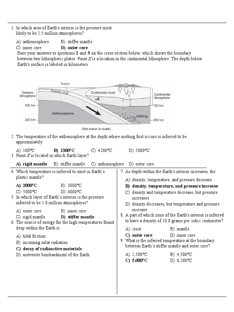 Earths Interior Temperature and Pressure Answers | PDF | Earth | Crust ...