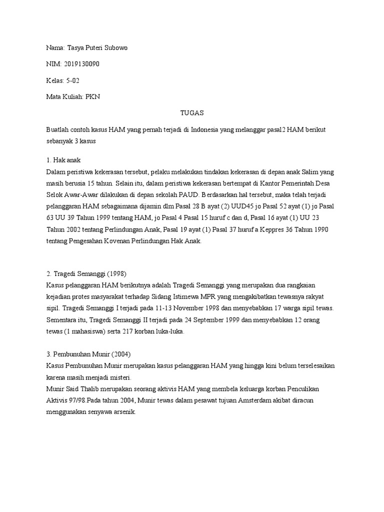 Tugas PKN - Contoh Kasus HAM Di Indonesia | PDF