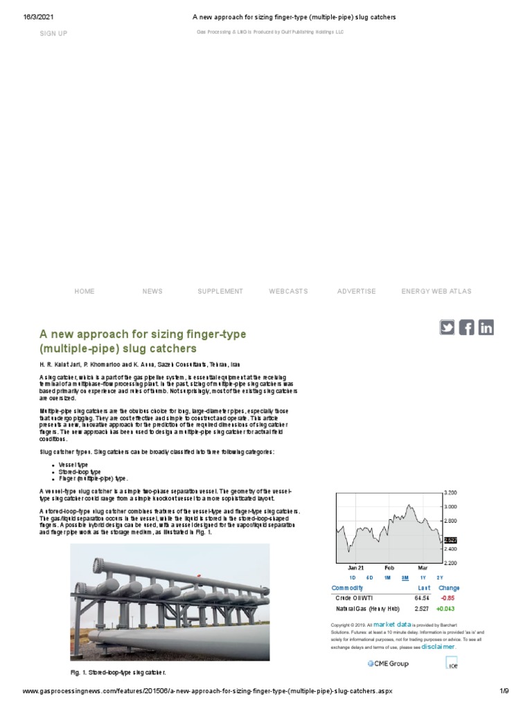 A New Approach For Sizing Finger-Type (Multiple-Pipe) Slug Catchers | PDF | Reynolds Number ...