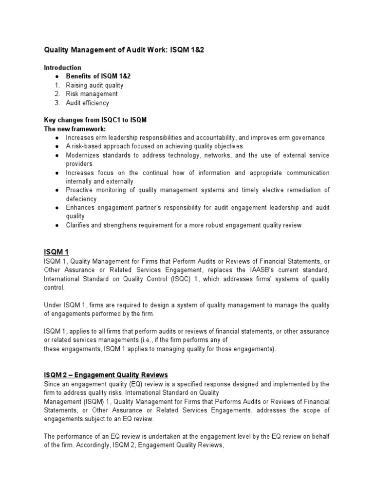 Quality Management of Audit Work - ISQM 1&2 | PDF | Audit | Quality ...