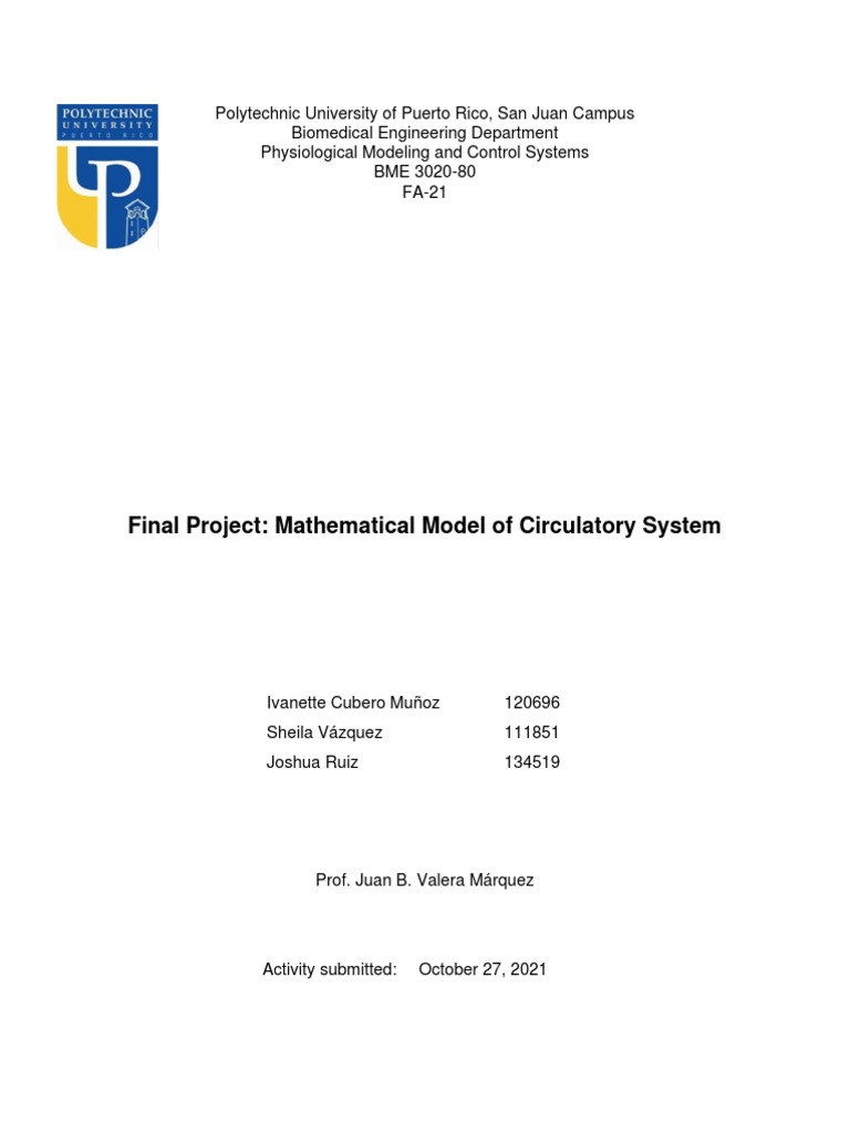 Physiological Modeling - Final Project (Circulatory System) | PDF ...