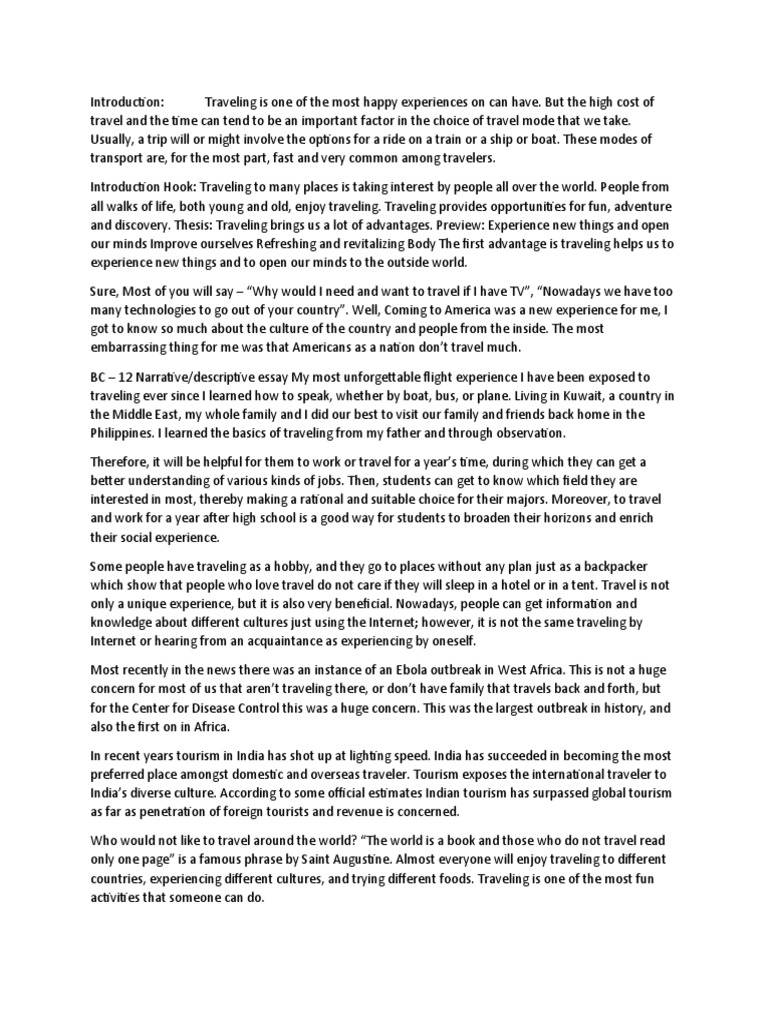 Most Recent Travel Experience | PDF | Tourism | Experience
