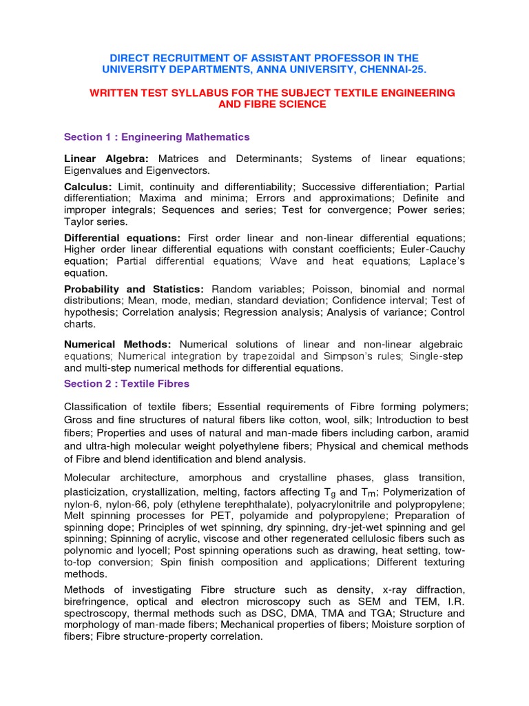 Textile Engineering and Fibre Science | PDF