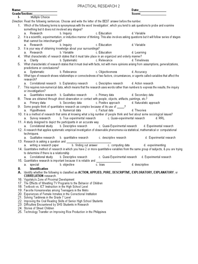 PR2 Final Examination | PDF | Quantitative Research | Experiment