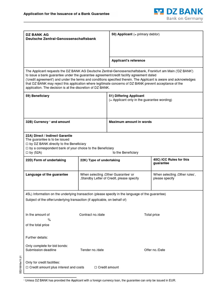 Application For The Issuance of A Bank Guarantee | PDF | Guarantee ...