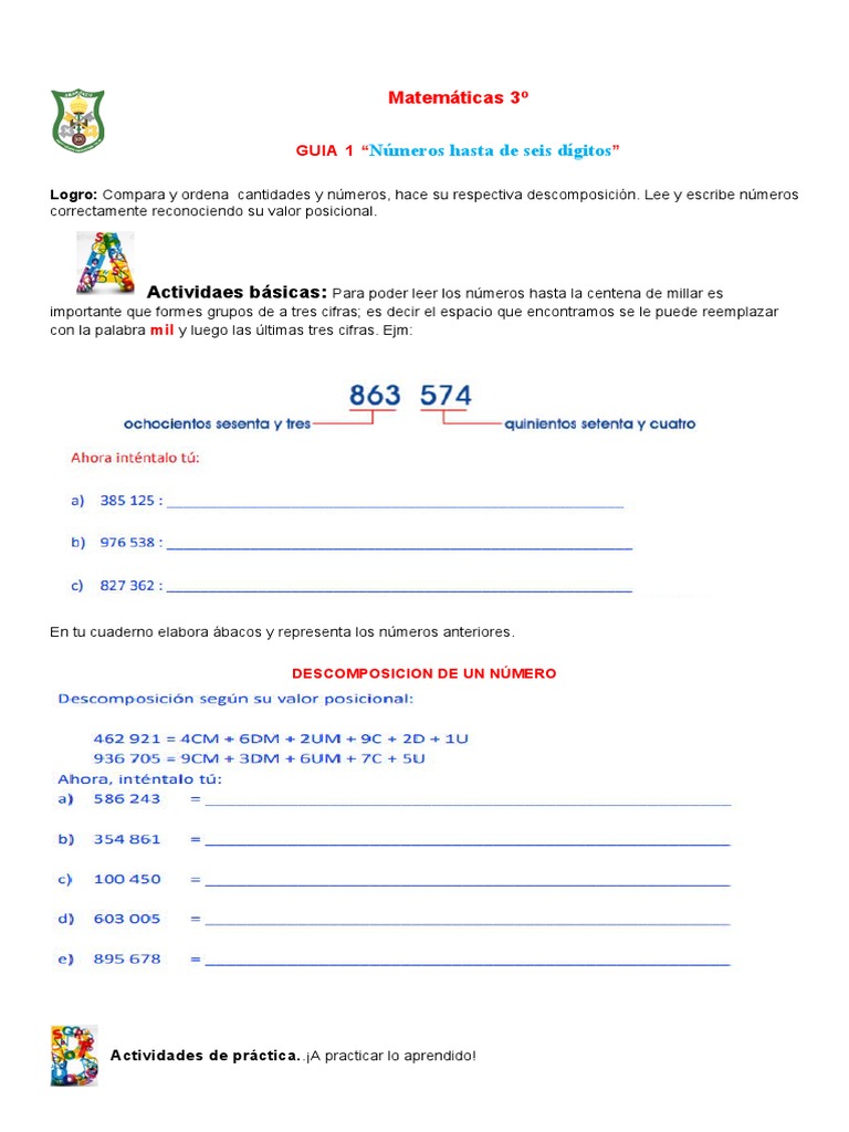 Números hasta Seis Dígitos en Matemáticas | PDF