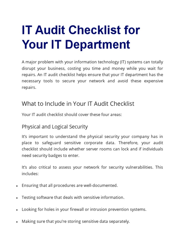 IT Audit Checklist For Your IT Department | PDF | Audit | Computer Network