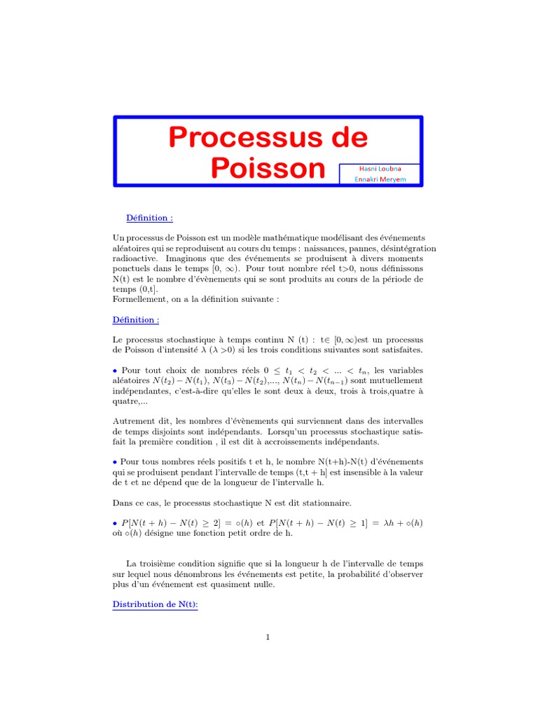 Processus de Poisson : Définition et Exemples | PDF | Loi de Poisson ...