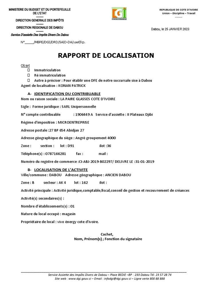 Rapport de Localisation | PDF | Impôts | Commerce