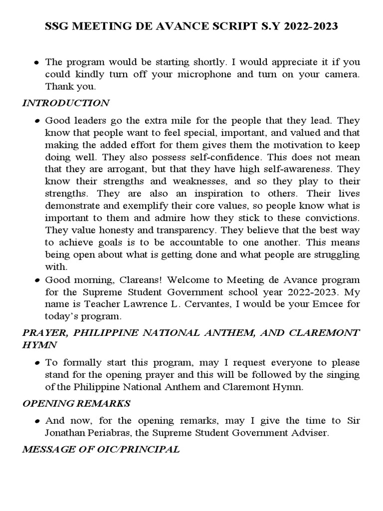 SSG Meeting de Avance Program | PDF