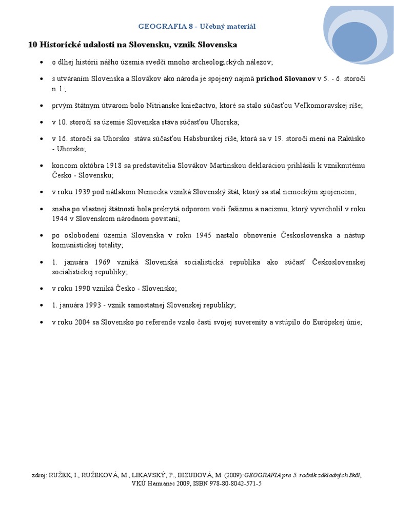 10 HistorickÃ© Udalosti Na Slovensku, Vznik Slovenska | PDF
