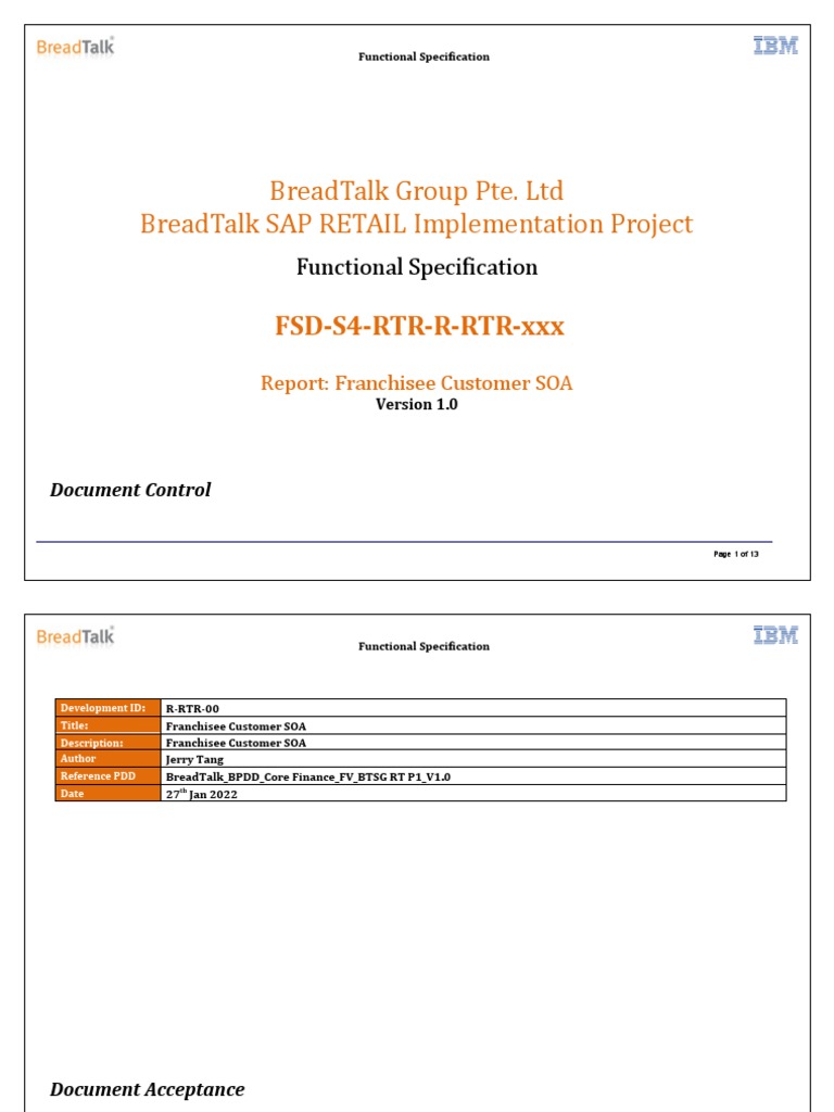FSD s4 RTR R RTR XXXX Franchisee Customer Soa v1.1 | PDF | Specification (Technical Standard ...