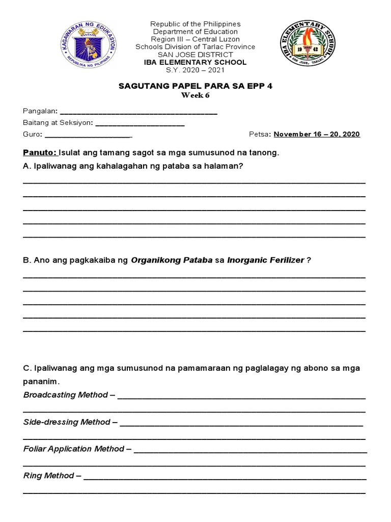 Activity Sheet For EPP4 Agriculture | PDF