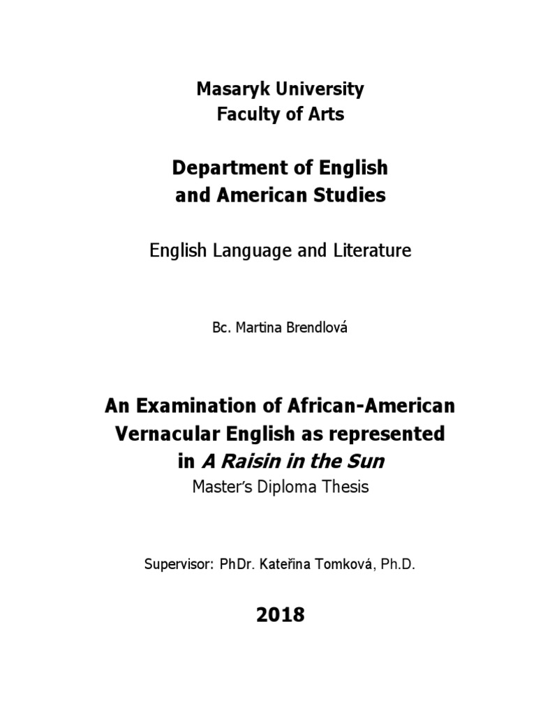 AAVE in A Raisin in The Sun | Download Free PDF | English Language ...