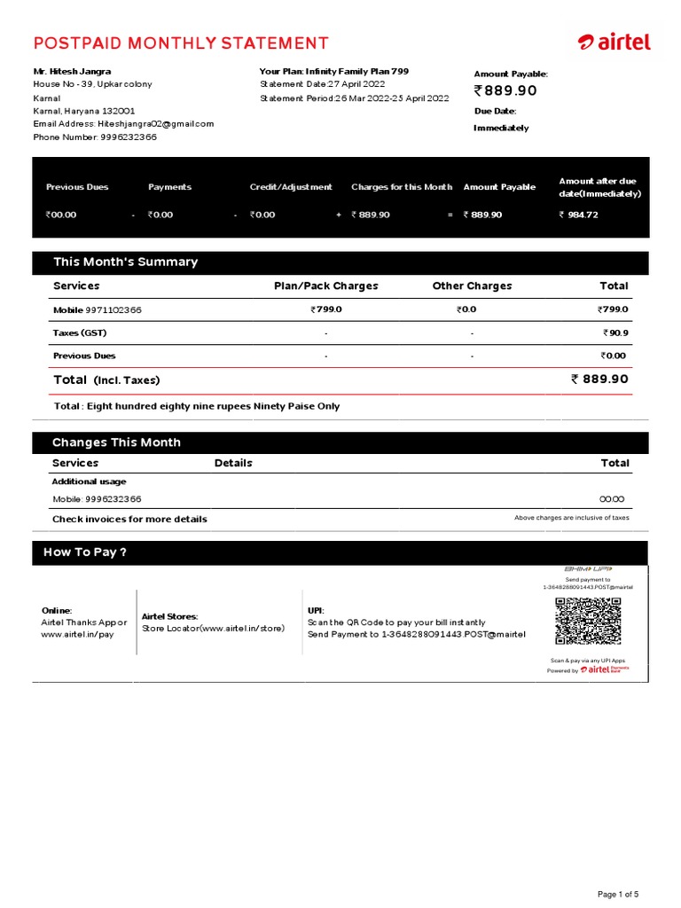 Phone Bills | Download Free PDF | Qr Code | Invoice
