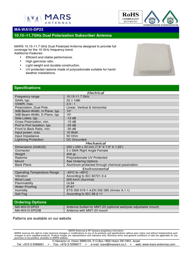 MARS - MA-WA10-DP23 Panel Antenna | PDF | Antenna (Radio) | Decibel