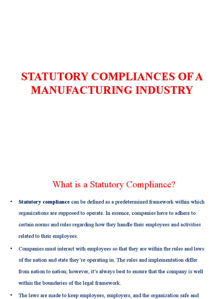 Statutory Compliance in Manufacturing India | PDF | Cost Of Living ...