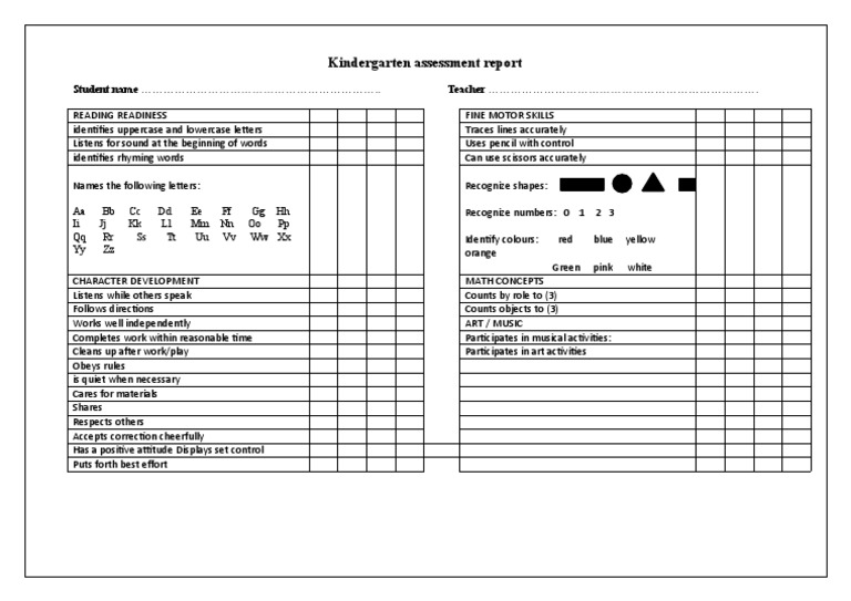 Kindergarten Assessment Report | PDF