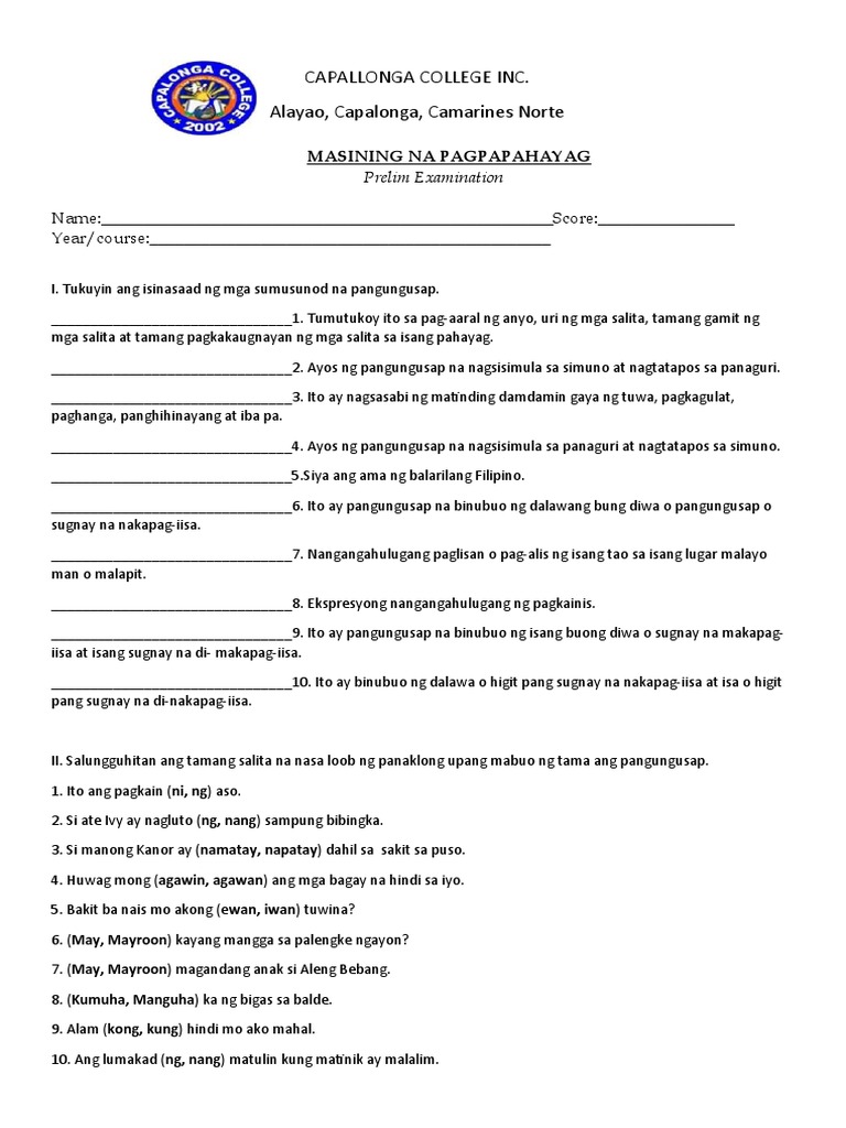 MASINING NA PAGPAPAHAYAG Prelim Exam | PDF