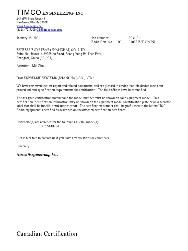 ESP32-MINI-1 IC Certification | PDF | Computing | Wireless
