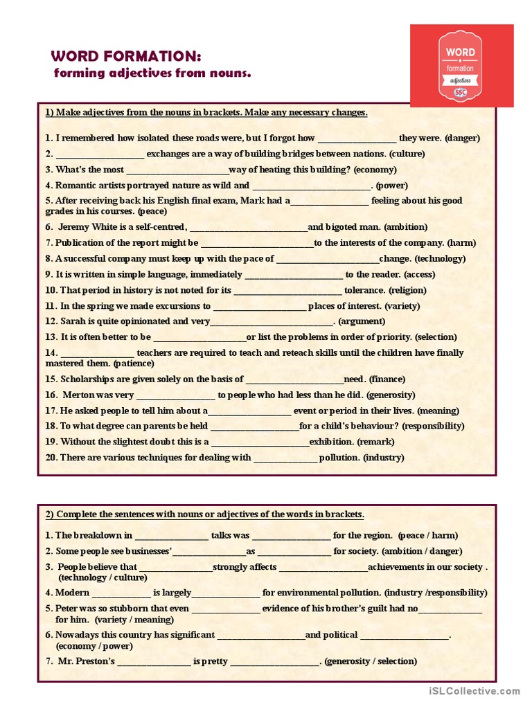 Word Formation - Forming Adjectives From Nouns | PDF | Adjective