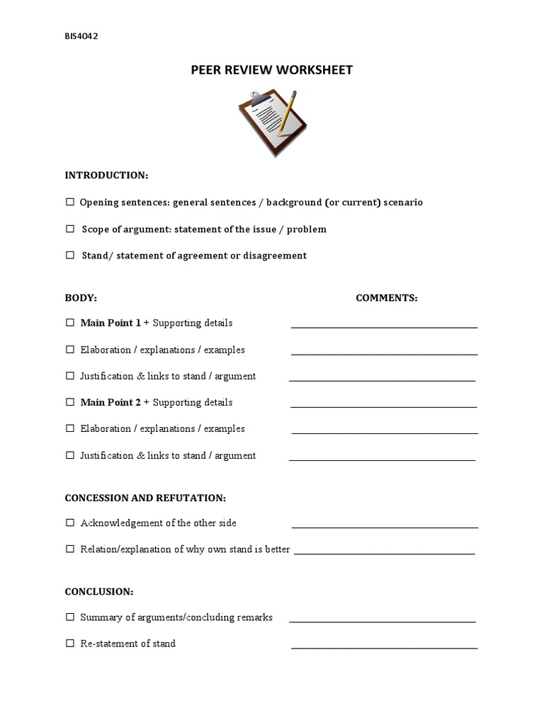 Peer Review Worksheet-Bis4042 | PDF | Argument | Cognition